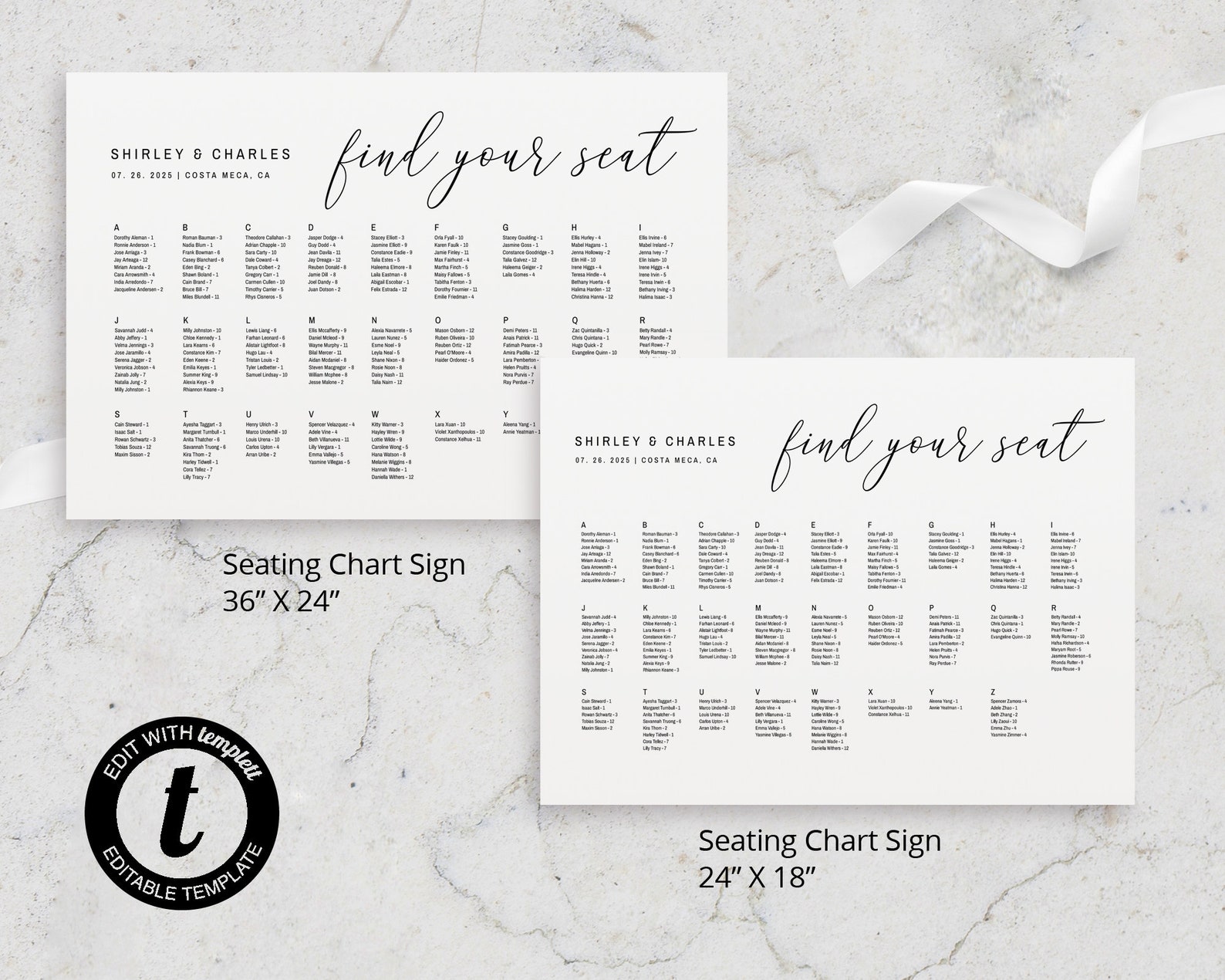 Alphabetical Seating Chart Template Instant Download - Etsy