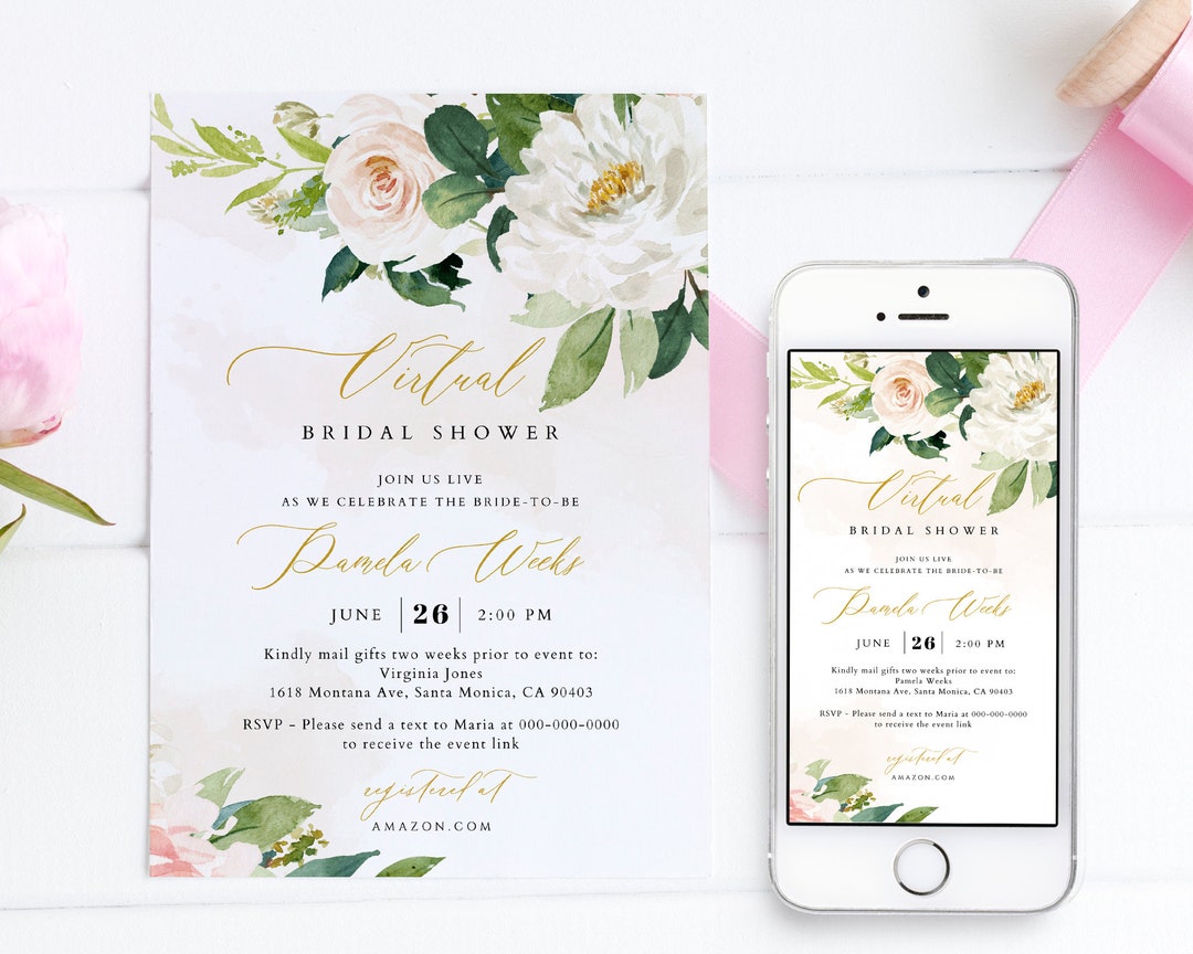 Virtual Bridal Shower Invitation, Instant Download, Editable Ivory ...