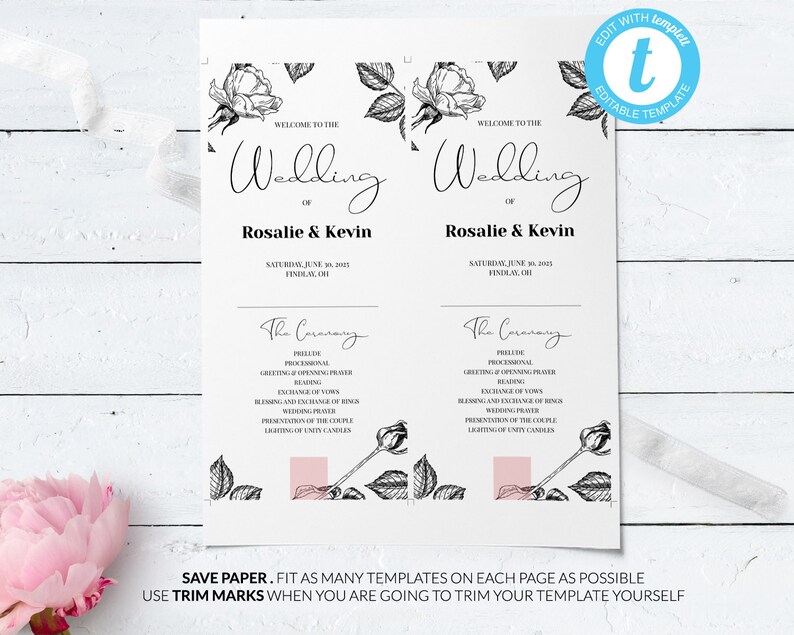 Black and White Wedding Program Printable Wedding Program - Etsy