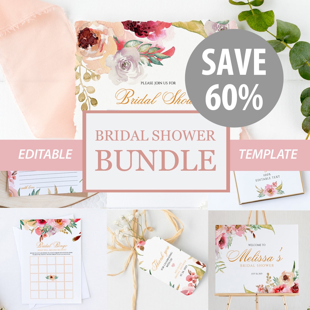 Bridal Shower Bundle, Instant Download, Bridal Shower Invitation Bundle ...