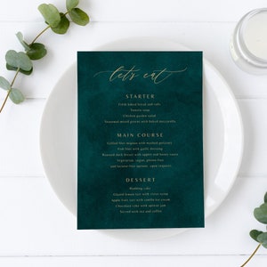 Emerald Green Wedding Menu, Dinner Menu Template, Instant Download ...