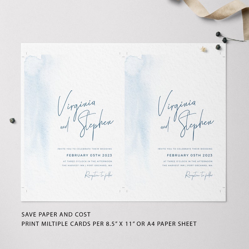 Light Blue Wedding Invitation Template Watercolor Blue - Etsy