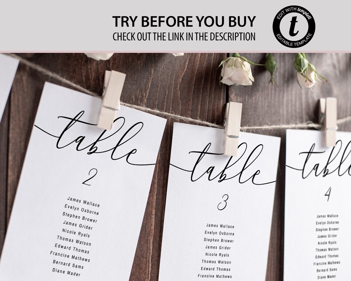 Modern Seating Chart Card Elegant Seating Card Template - Etsy