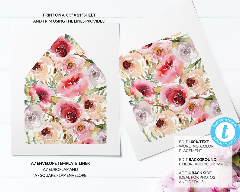Printable Envelope Liner Template A7 A1 Euroflap and Square | Etsy