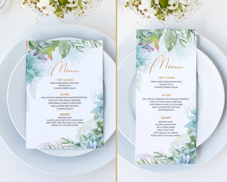 Greenery Wedding Menu Template Printable Wedding Menu - Etsy