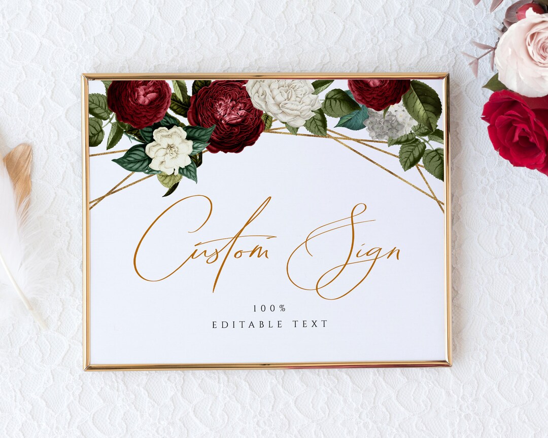 Burgundy Custom Sign, Wedding Sign, Instant Download, Printable Custom ...