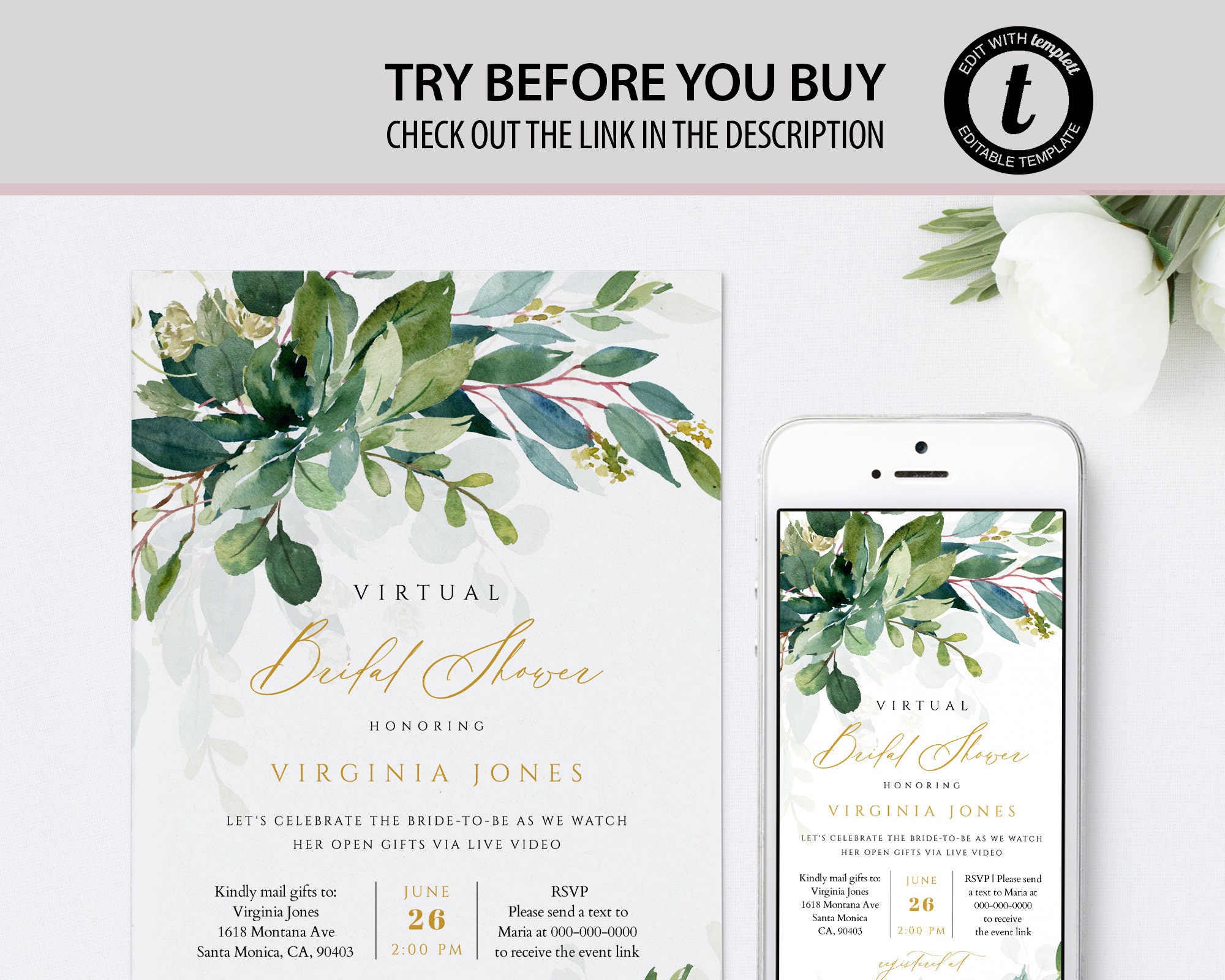 Virtual Bridal Shower Invitation Instant Download Editable - Etsy