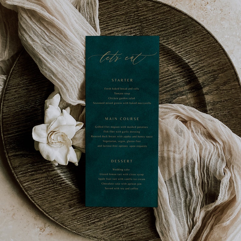 Emerald Green Wedding Menu Dinner Menu Template Instant - Etsy