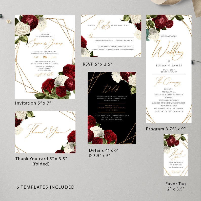 Burgundy Wedding Template Bundle Burgundy and Gold Wedding - Etsy