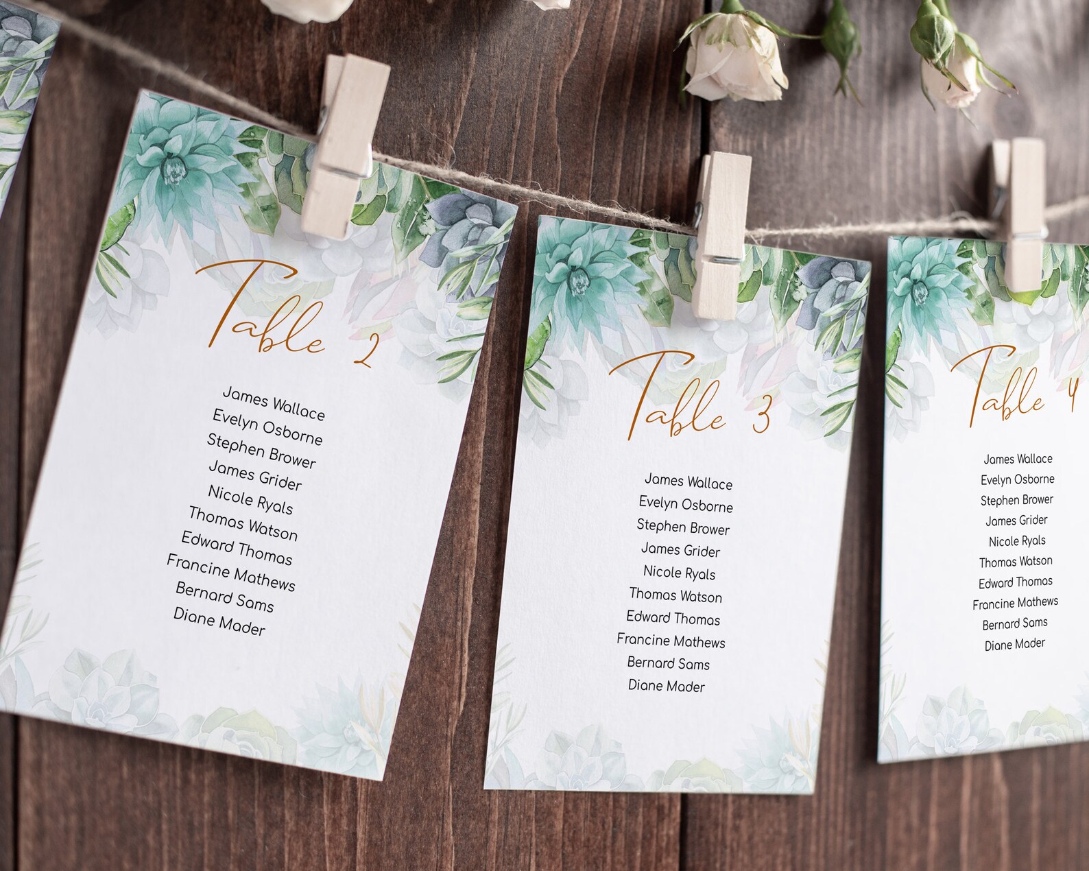 Succulent Seating Chart Cards Template Instant Download | Etsy