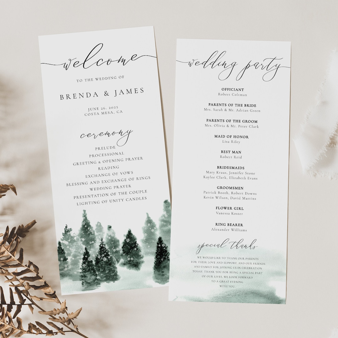 Winter Wedding Program Template, Catholic Wedding Program, Wedding Ceremony Program Sage Green ...