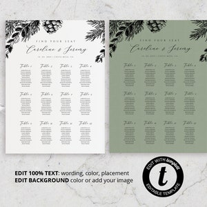 Winter Pine Cone Seating Chart Template, Instant Download, Editable ...