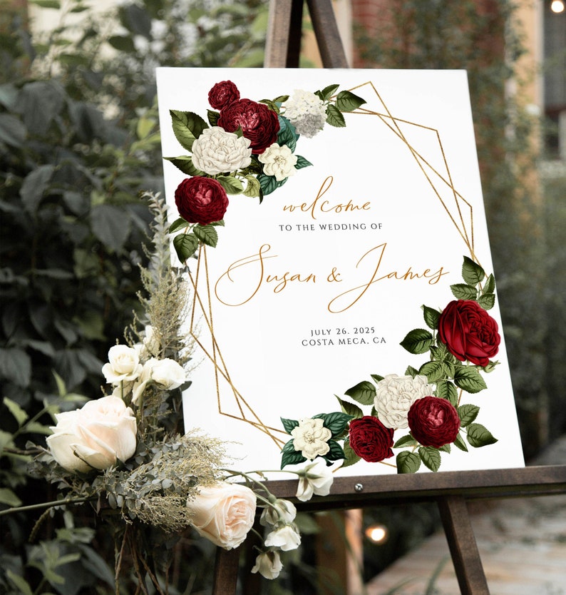 Burgundy Wedding Welcome Sign Editable Welcome Sign Template - Etsy ...