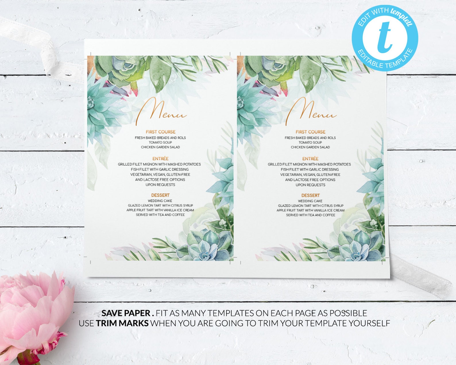 Greenery Wedding Menu Template Printable Wedding Menu - Etsy