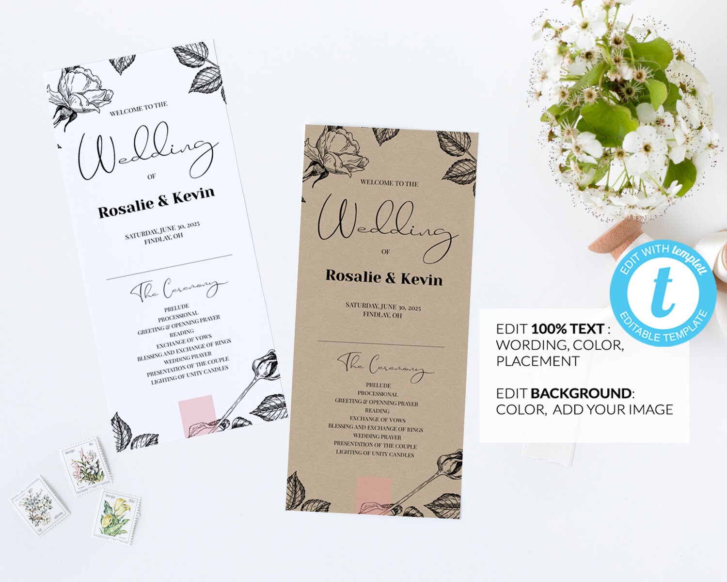 Black and White Wedding Program Printable Wedding Program - Etsy