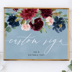 Dusty Blue Burgundy Custom Sign, Wedding Sign, Instant Download ...