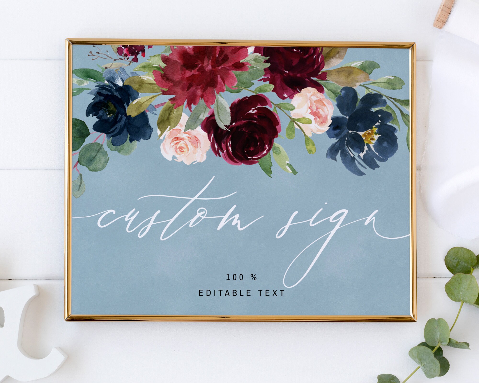 Dusty Blue Burgundy Custom Sign Wedding Sign Instant - Etsy