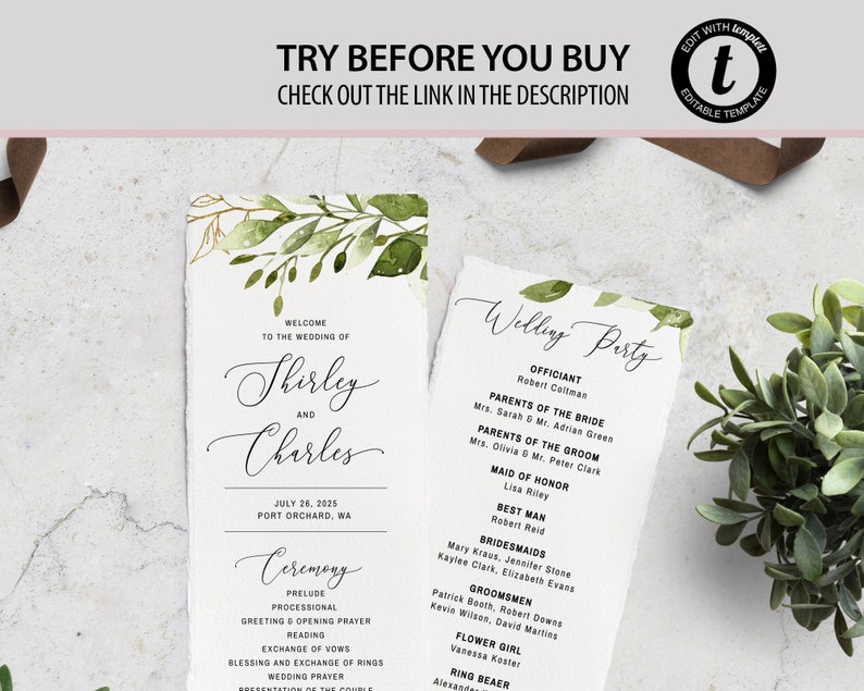 Bohemian Wedding Program Printable Wedding Program Template - Etsy