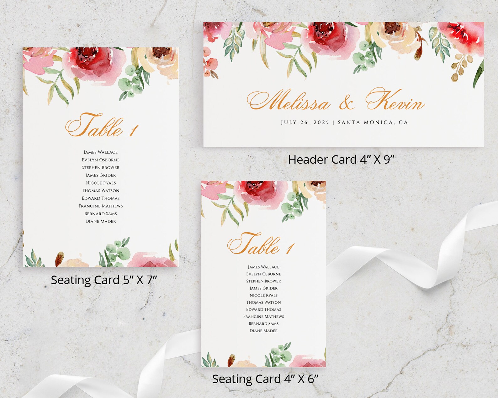 Floral Seating Chart Cards Template Instant Download | Etsy