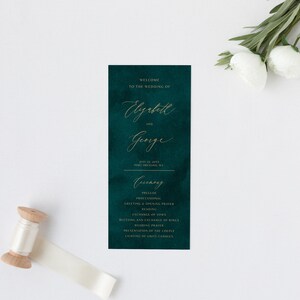 Emerald Green and Gold Wedding Program, Wedding Program Template, Wedding Ceremony Program ...