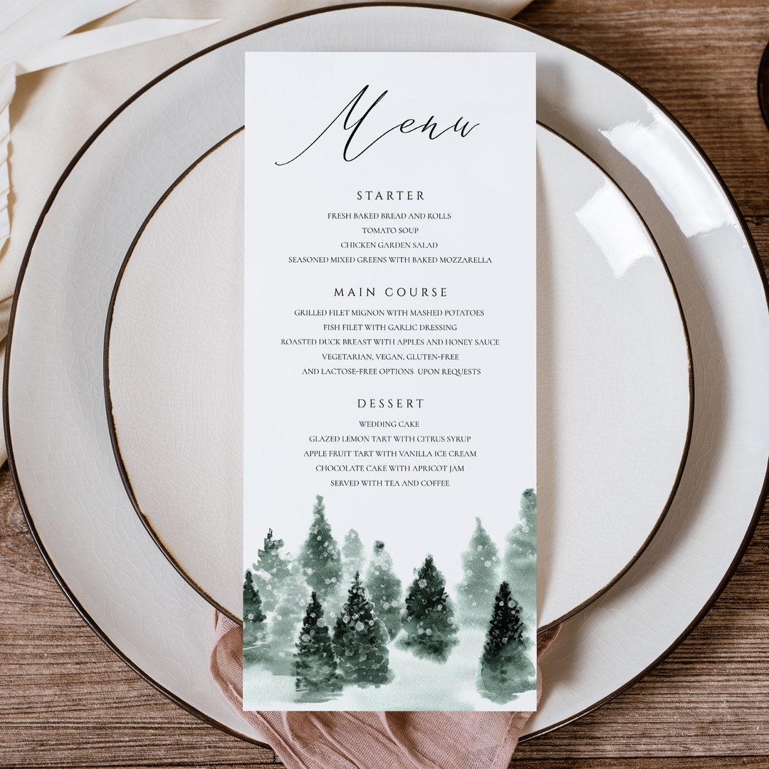 Winter Wedding Menu Template, Winter Wonderland Menu, Instant Download ...