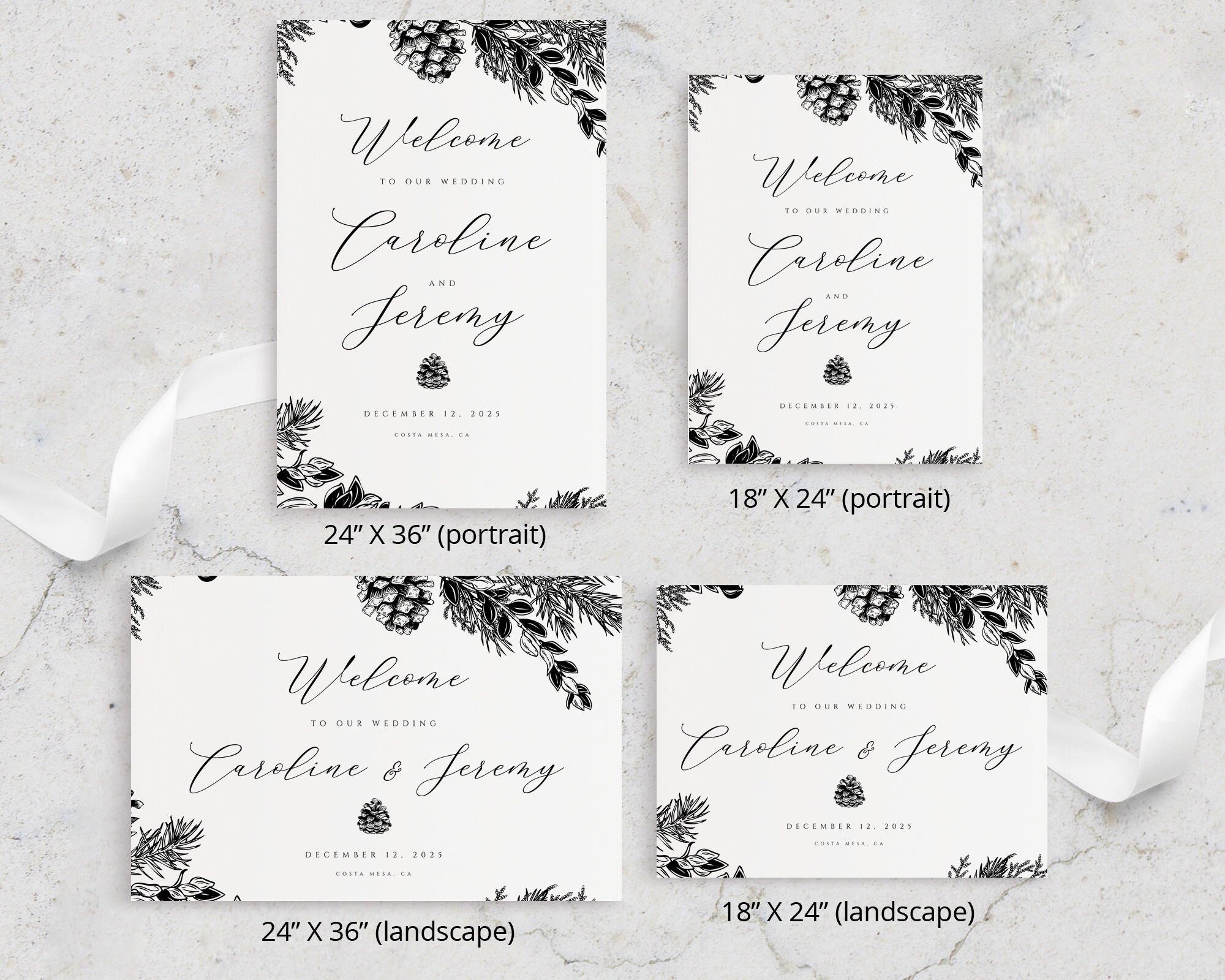 Winter Pine Cone Wedding Welcome Sign Editable Welcome Sign - Etsy