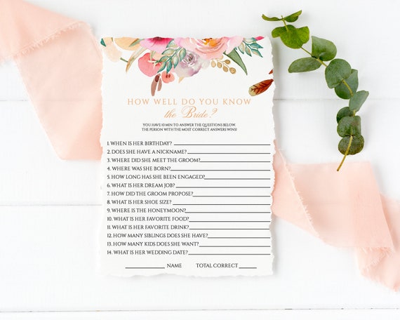 Floral Bridal Shower Game How Well Do You Know the Bride | Etsy