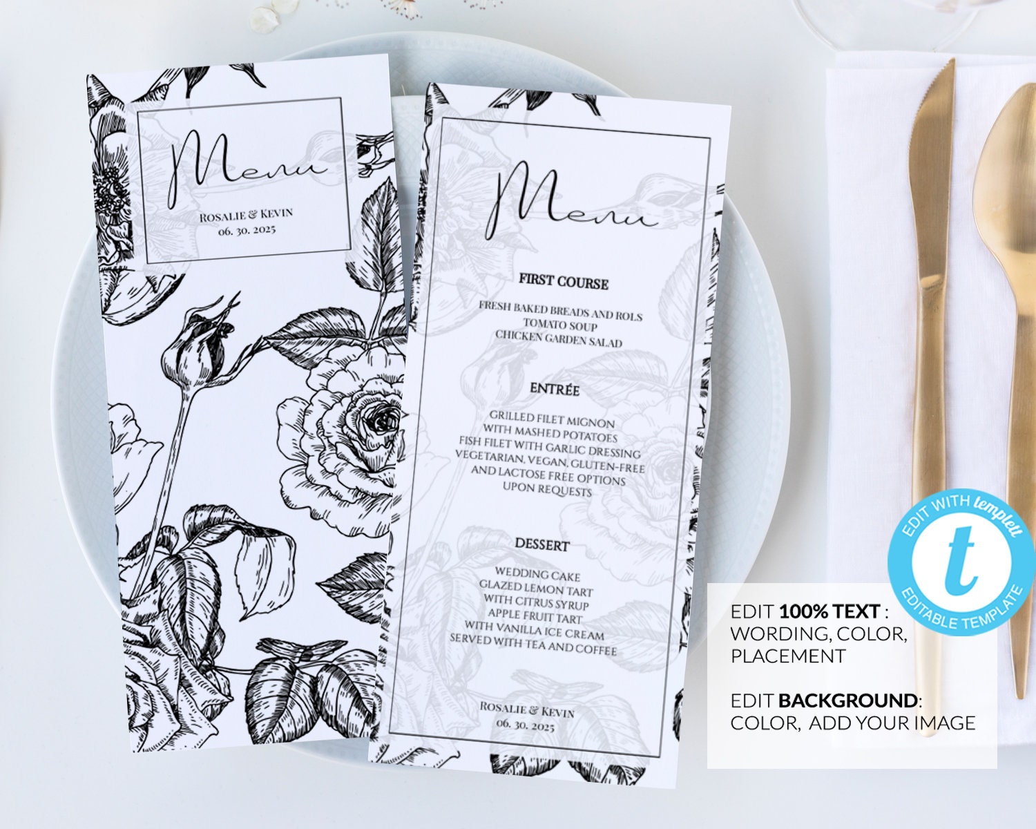 Black and White Wedding Menu Template Printable Wedding Menu | Etsy