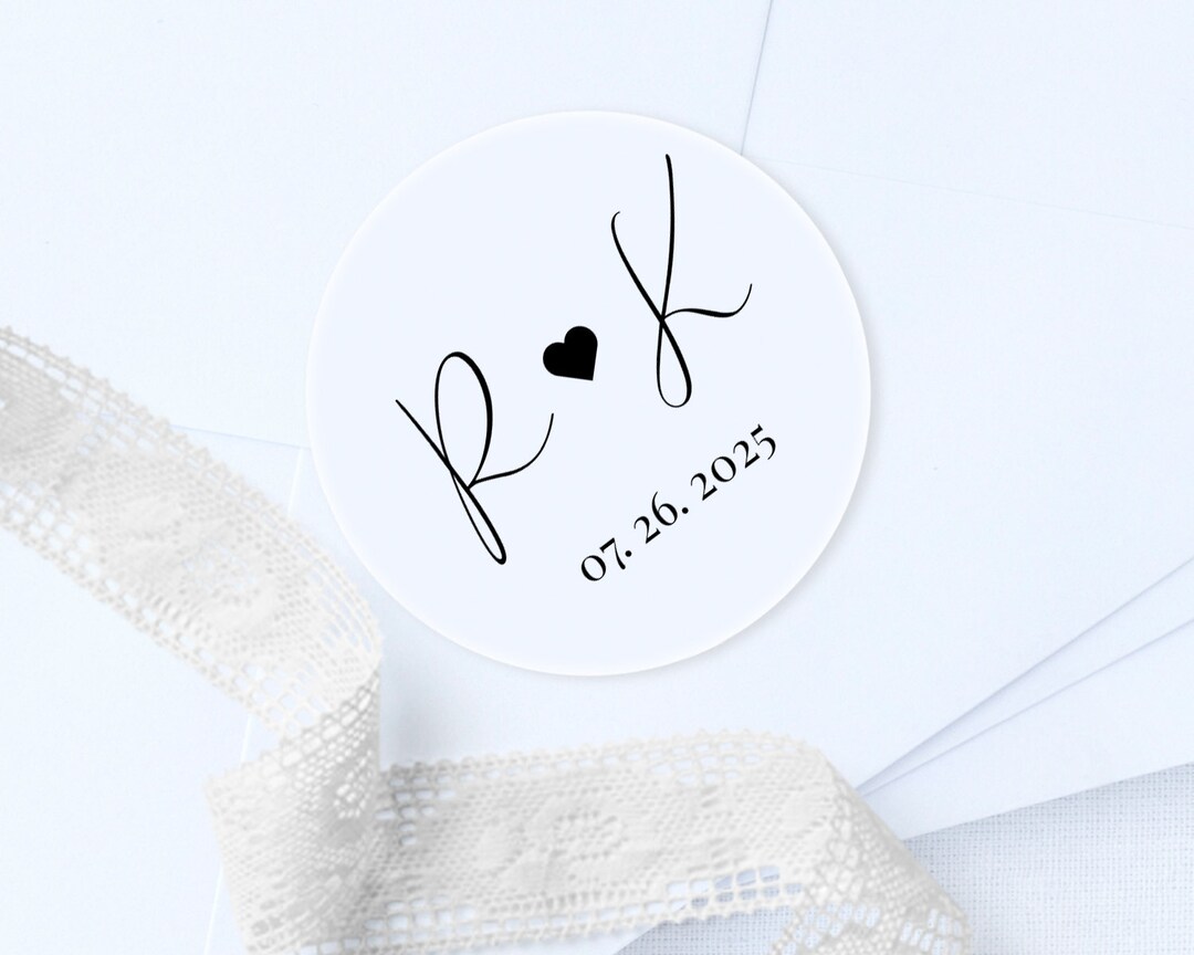 Minimalist Wedding Initials Stickers, Editable Favor Stickers Template ...