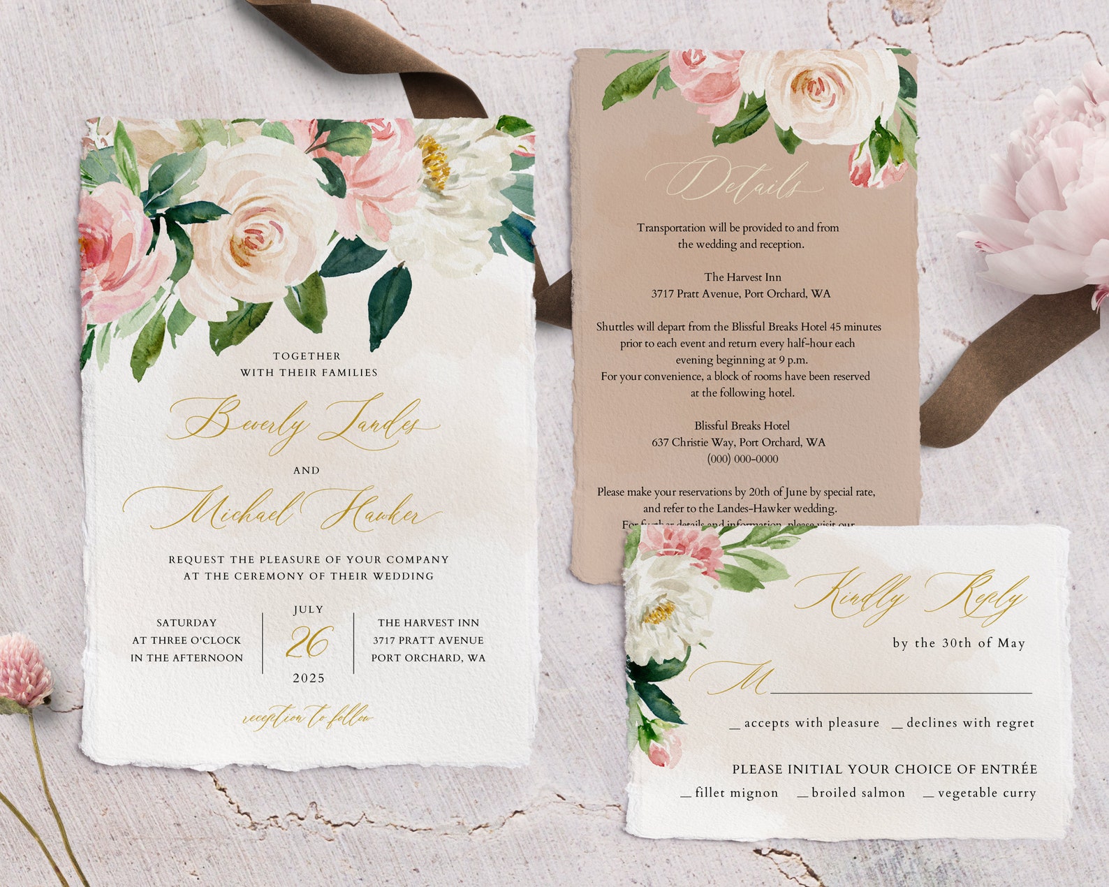 Ivory Blush Wedding Invitation Instant Download Printable - Etsy