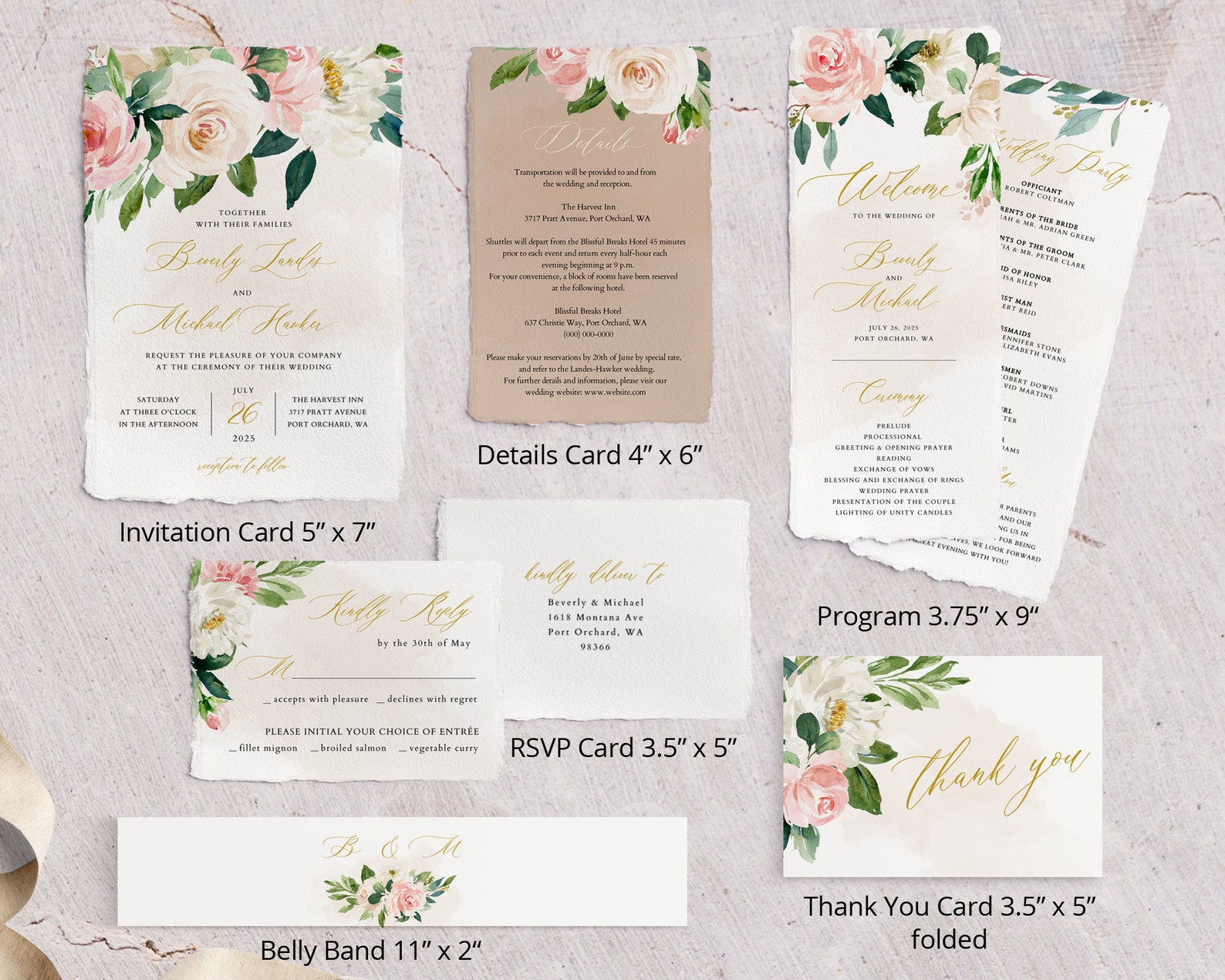 Ivory Blush Wedding Invitation Set Wedding Invitation Bundle | Etsy