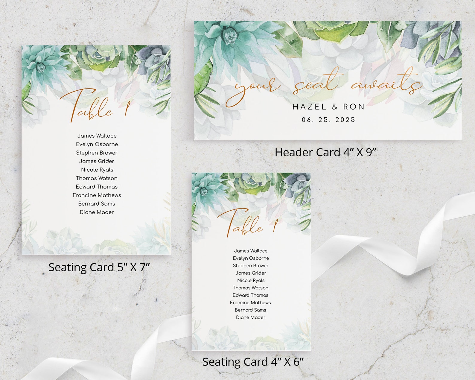 Succulent Seating Chart Cards Template Instant Download | Etsy