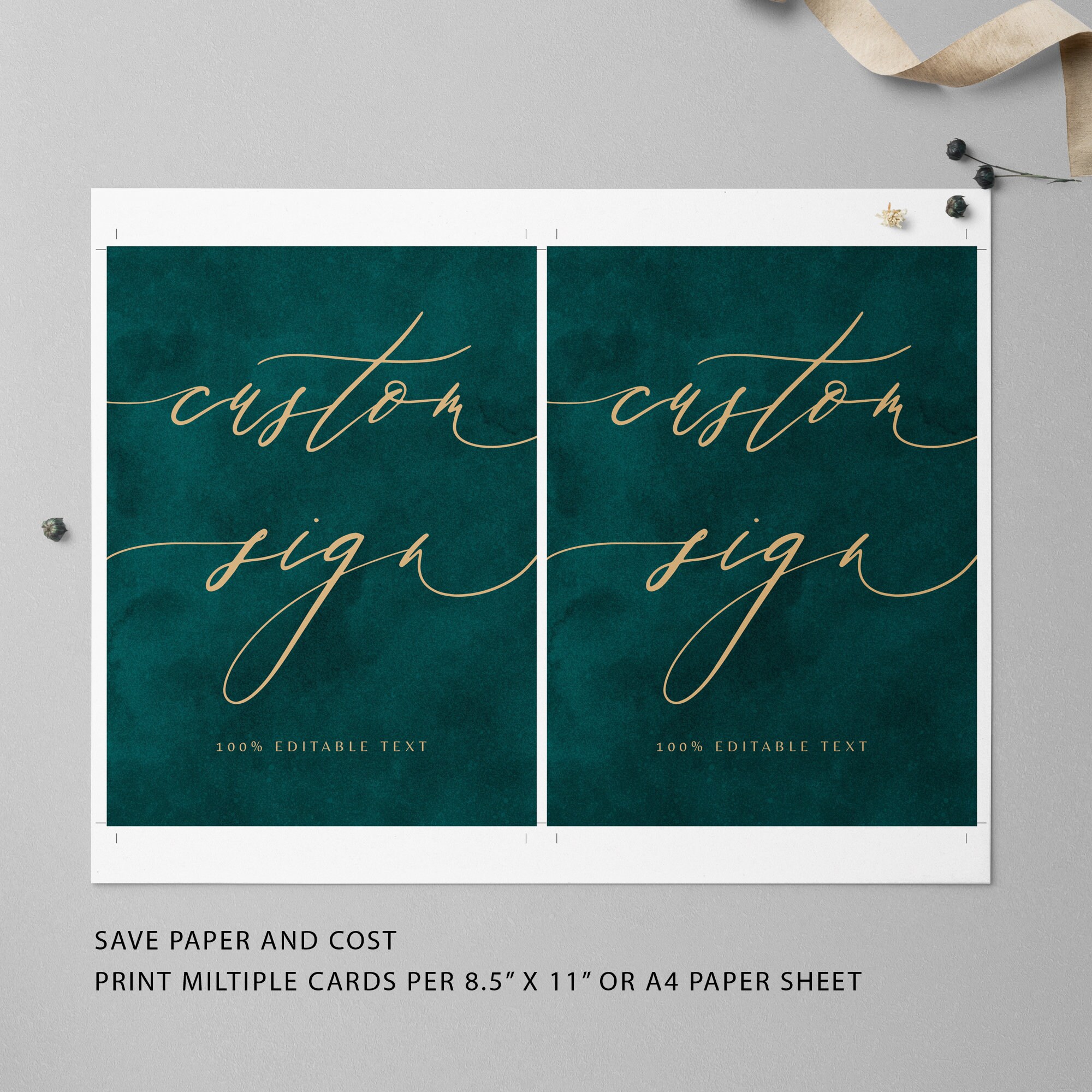 Emerald Green Gold Wedding Custom Sign, Printable Wedding Sign Template ...