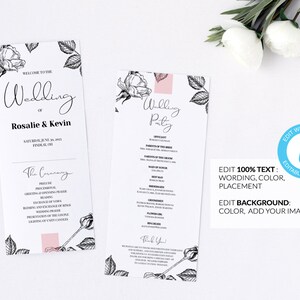 Black and White Wedding Program, Printable Wedding Program Template ...