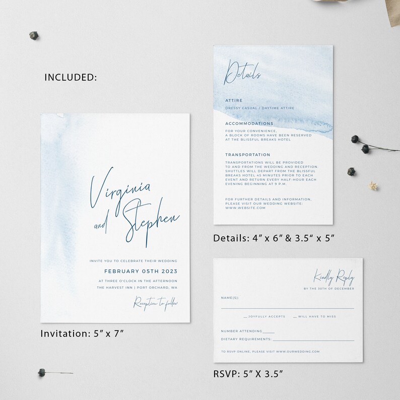 Light Blue Wedding Invitation Template Watercolor Blue - Etsy
