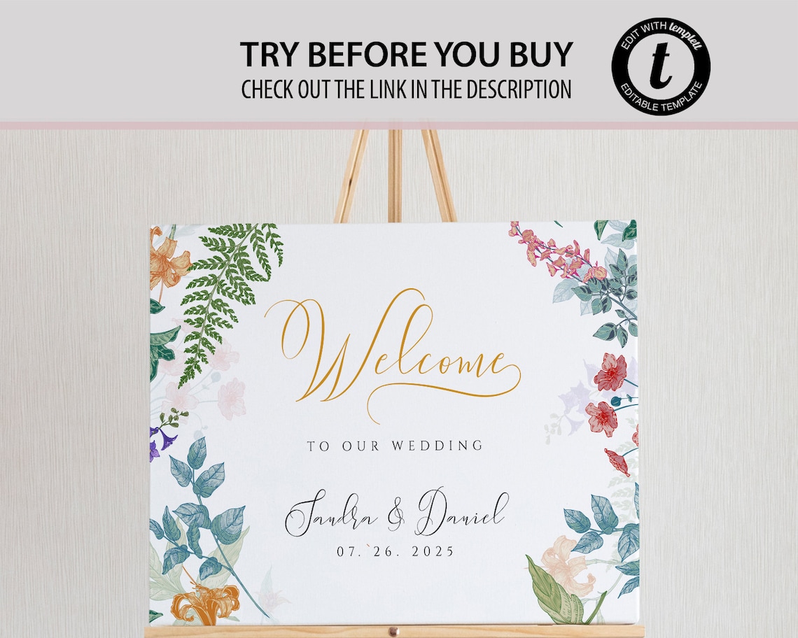 Wild Flowers Wedding Welcome Sign Editable Welcome Sign - Etsy