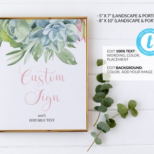 Greenery Custom Sign, Wedding Sign, Instant Download, Printable Custom ...