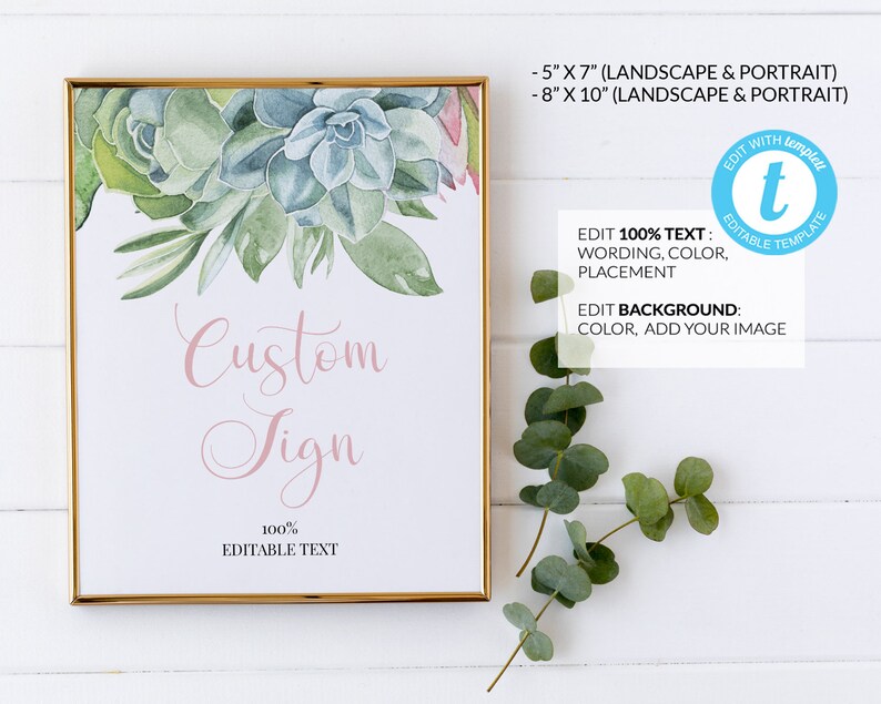 Greenery Custom Sign Wedding Sign Instant Download | Etsy