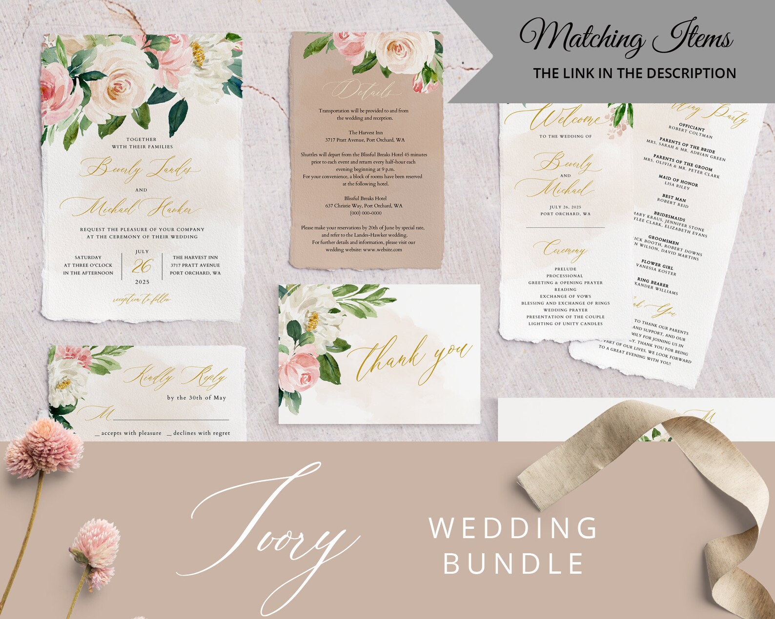 Ivory Blush Wedding Invitation Instant Download Printable - Etsy