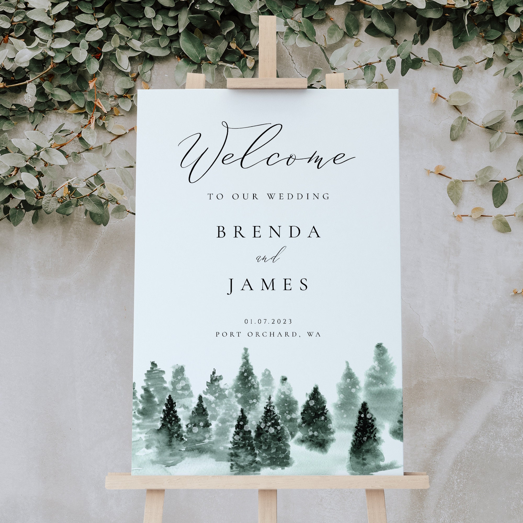 Winter Wedding Welcome Sign, Forest Seating Chart Template, Rustic ...