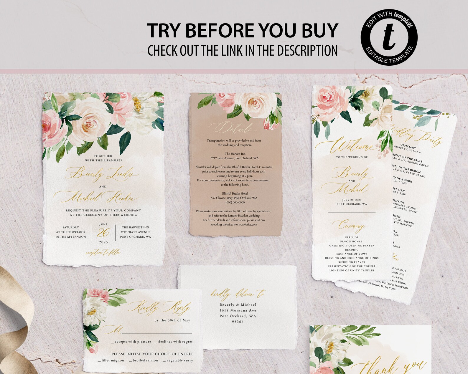 Ivory Blush Wedding Invitation Set Wedding Invitation Bundle | Etsy