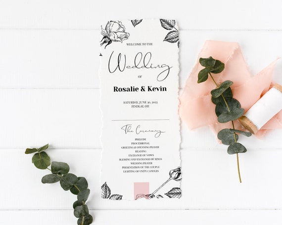 Printable Blank Pink Black Wedding Programs Modern Wedding Program
