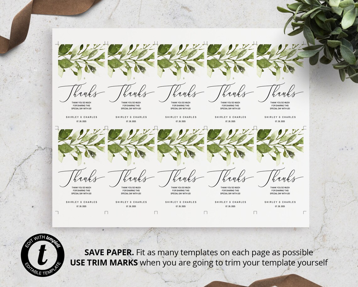 Greenery Favor Tags Editable Thank You Favor Tags Instant | Etsy