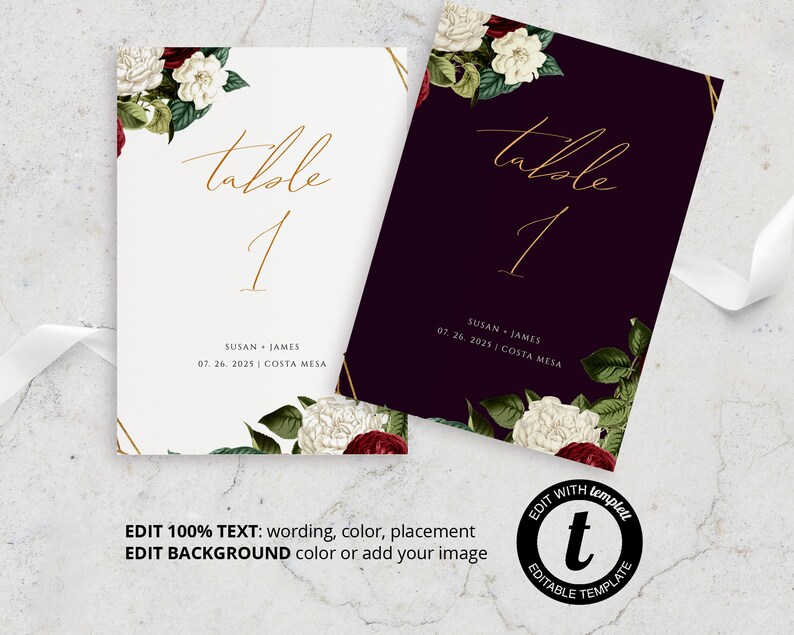 Floral Table Number Wedding Template Instant Download | Etsy