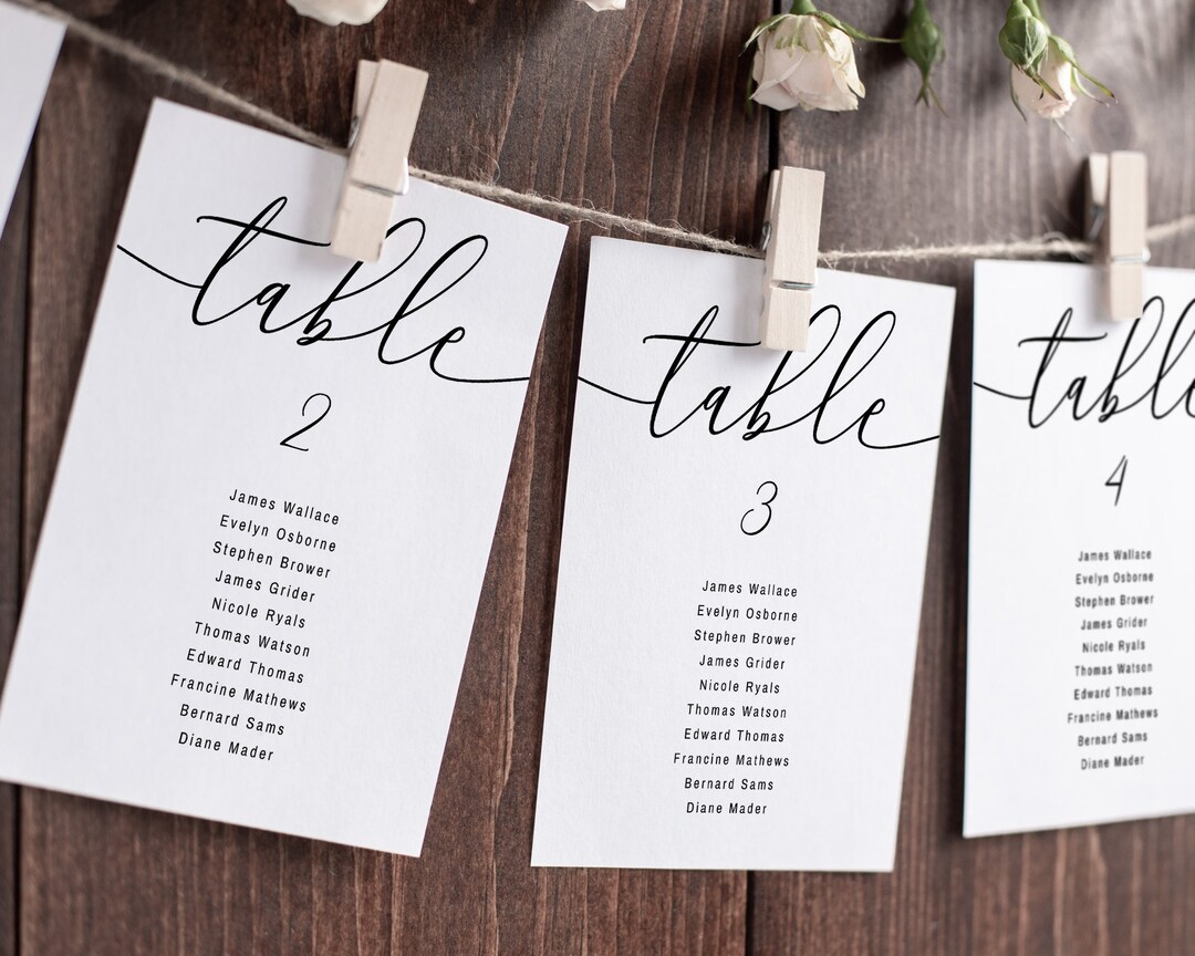 Modern Seating Chart Card, Elegant Seating Card Template, Instant ...