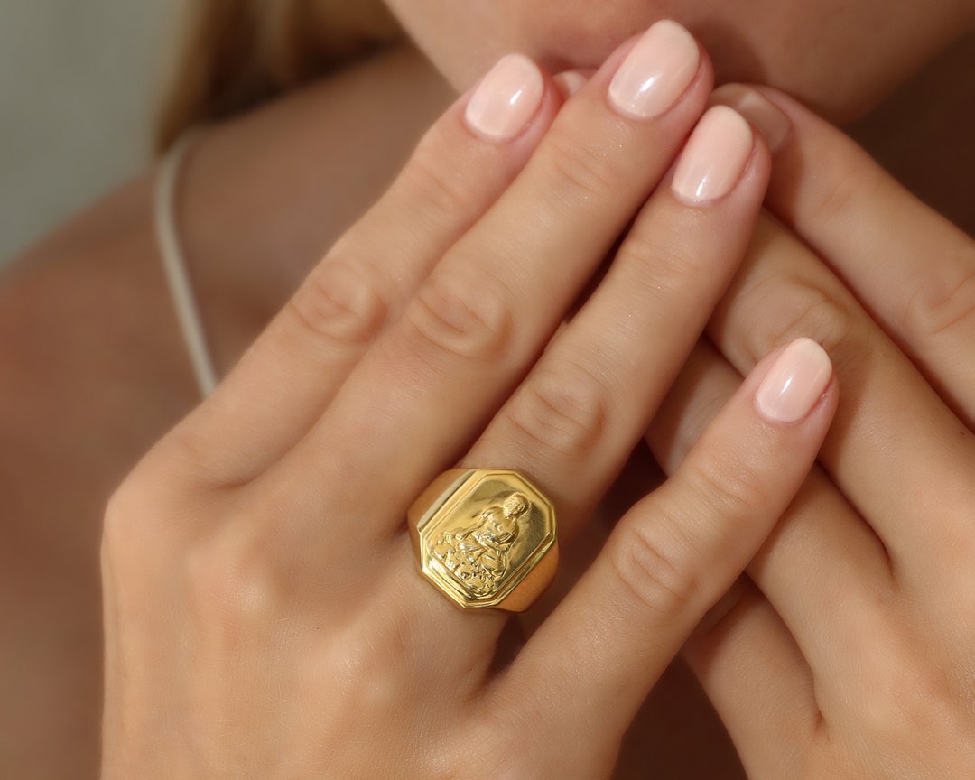 Buddha Ring Tarot Card Ring Gold Buddhist Signet Ring Large Pinky Ring ...
