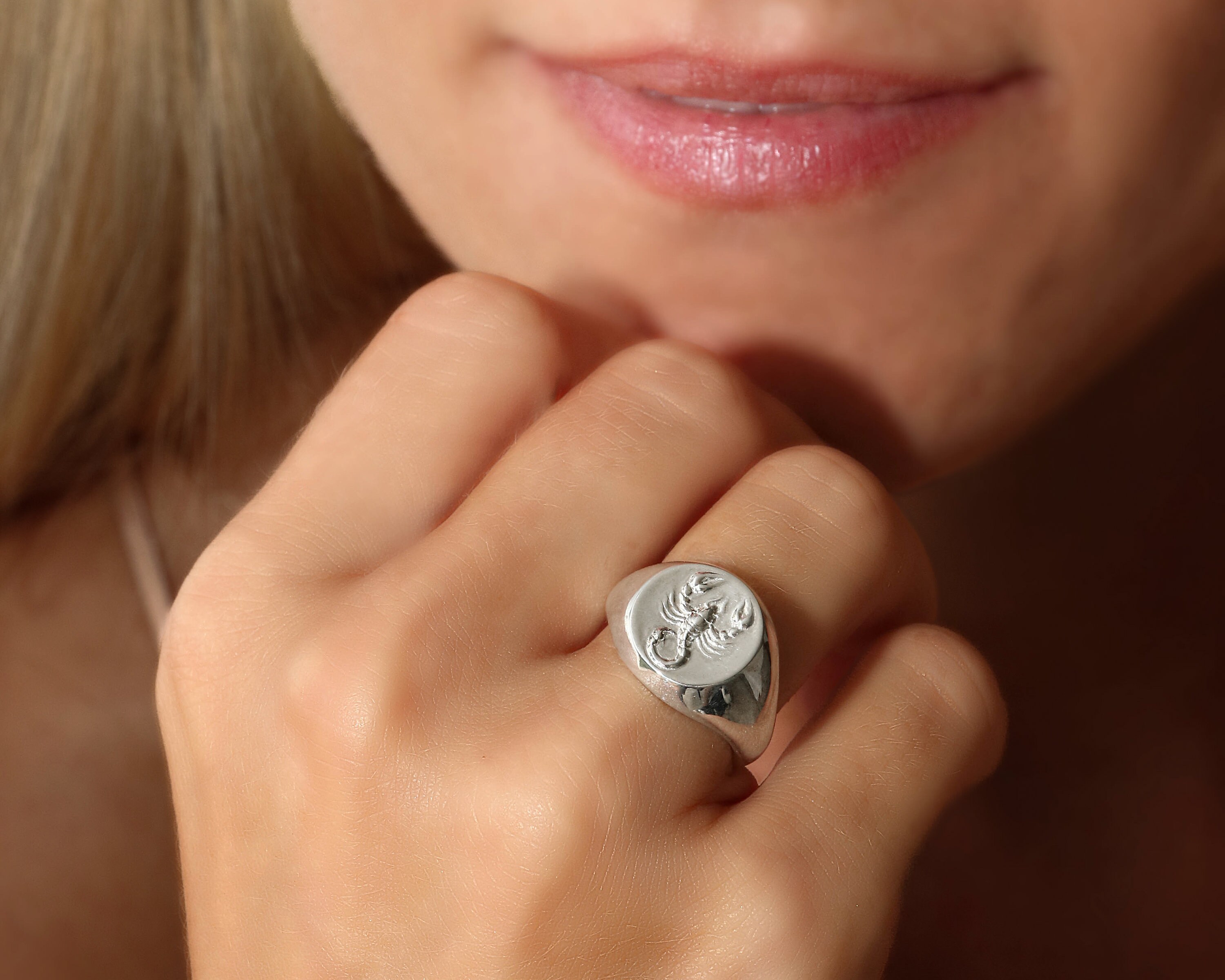 Unisex Gold Scorpion Pinky Signet Ring Solid Silver Embossed Scorpio ...