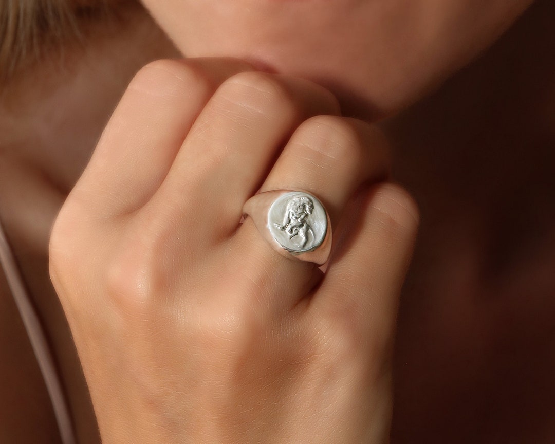 Unisex Solid Silver Lion Pinky Ring Leo Signet Ring Embossed Zodiac ...