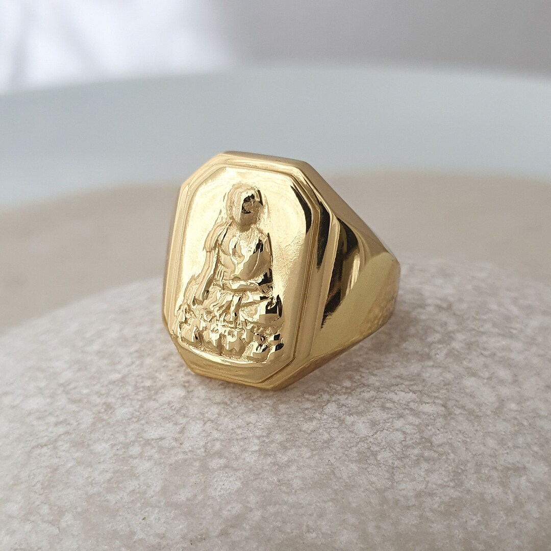 Buddha Ring Meditation Ring Rectangle Signet Ring Silver Pinky Ring ...