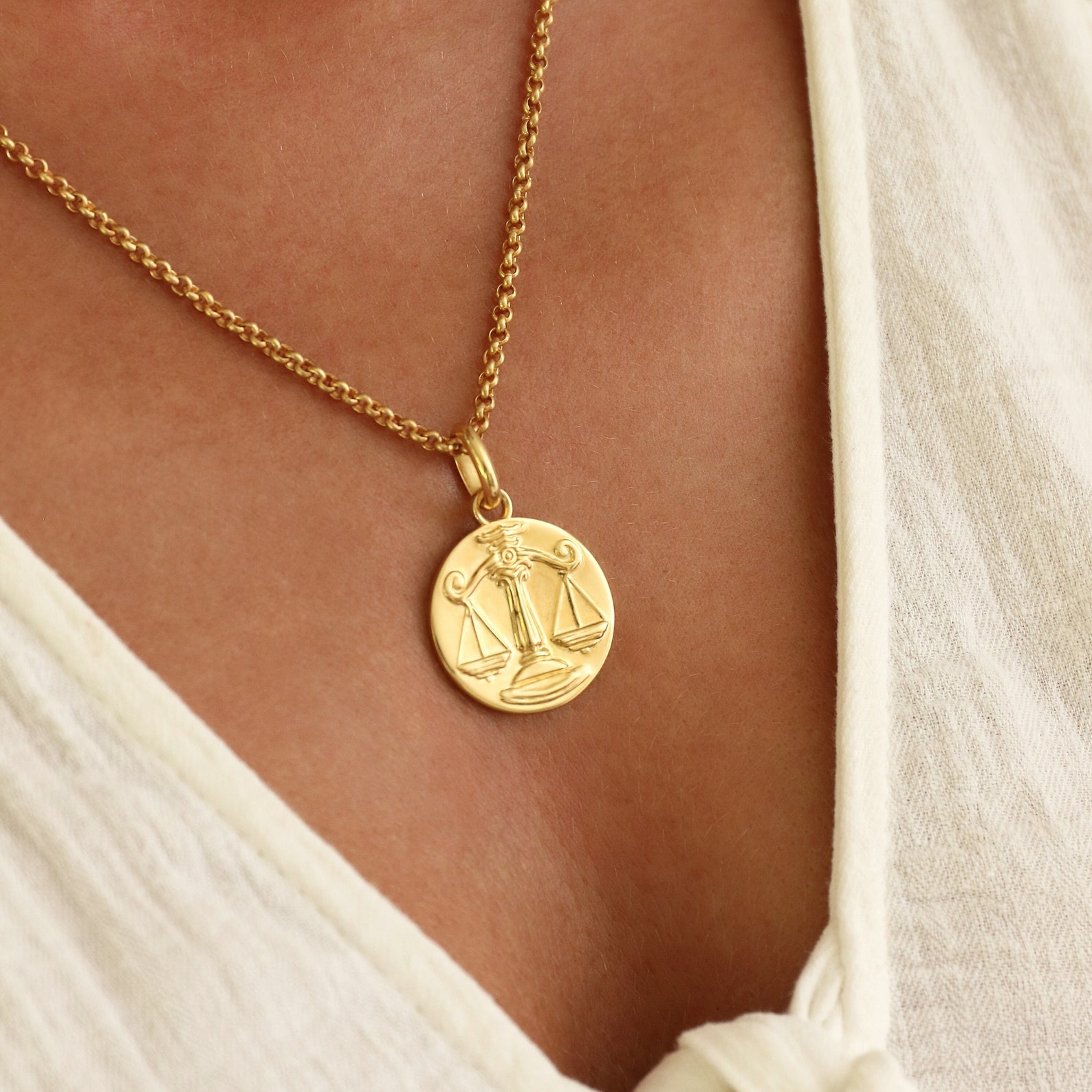 Libra Necklace Coin Pendant Necklace Gold Vermeil Libra Zodiac Jewelry ...